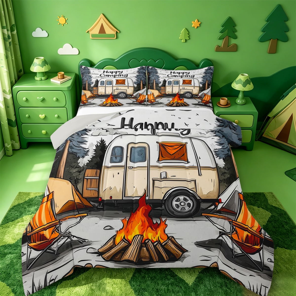 Catabedysis Cartoon Camping Full Size Comforter Sets,Camper Campfire ...