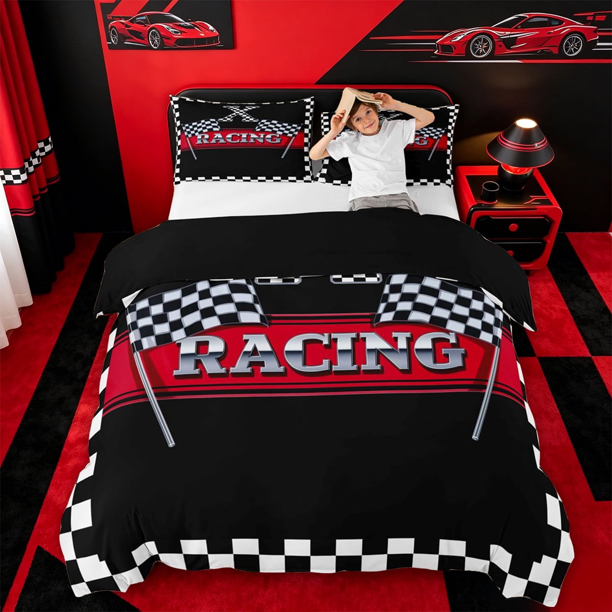 Catabedysis Checkered Monogrammed Print Bedding For Boys,Initial Letter ...
