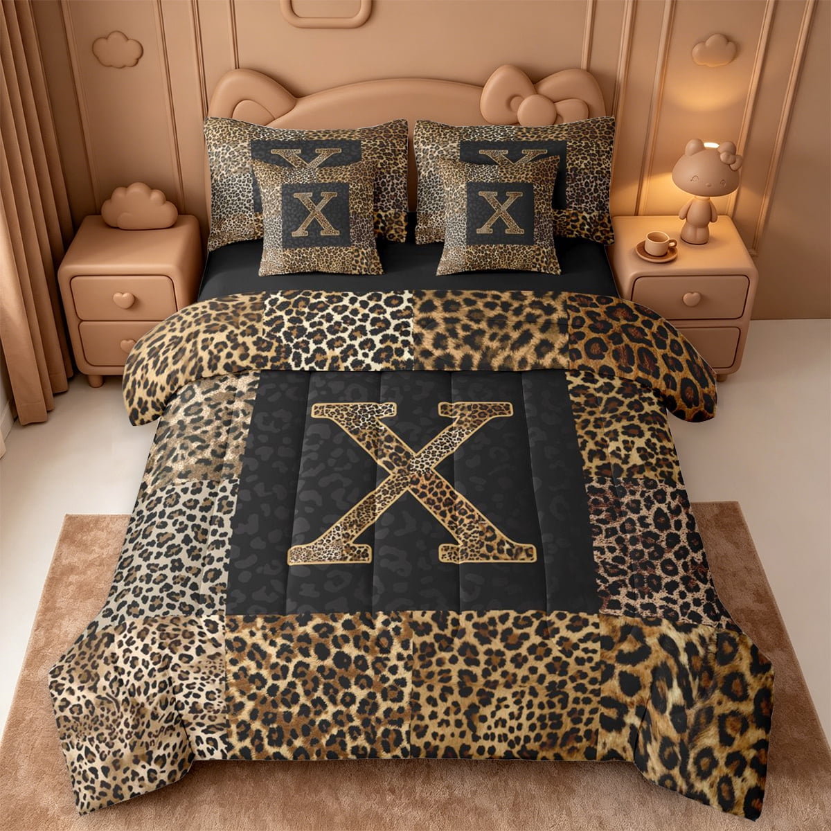 Catabedysis Cheetah Letter X 7-Piece Twin Bedding,Mixed Leopard Print ...