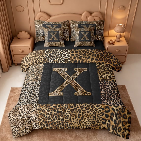 Catabedysis Cheetah Letter X 7-Piece Twin Bedding,Mixed Leopard Print ...