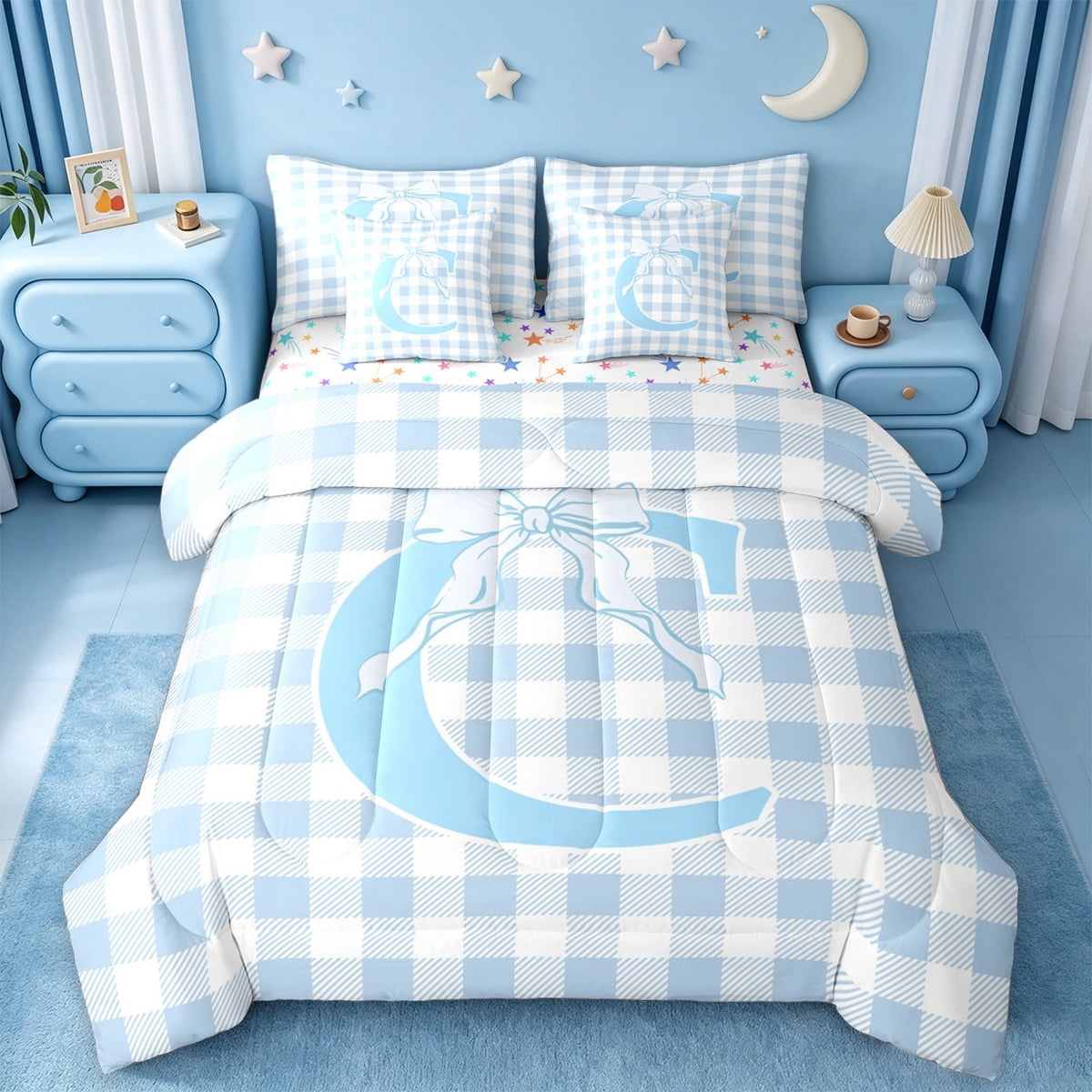 Catabedysis Coquette Bows 7-Piece Twin Bedding,Plaid Alphabet Print ...
