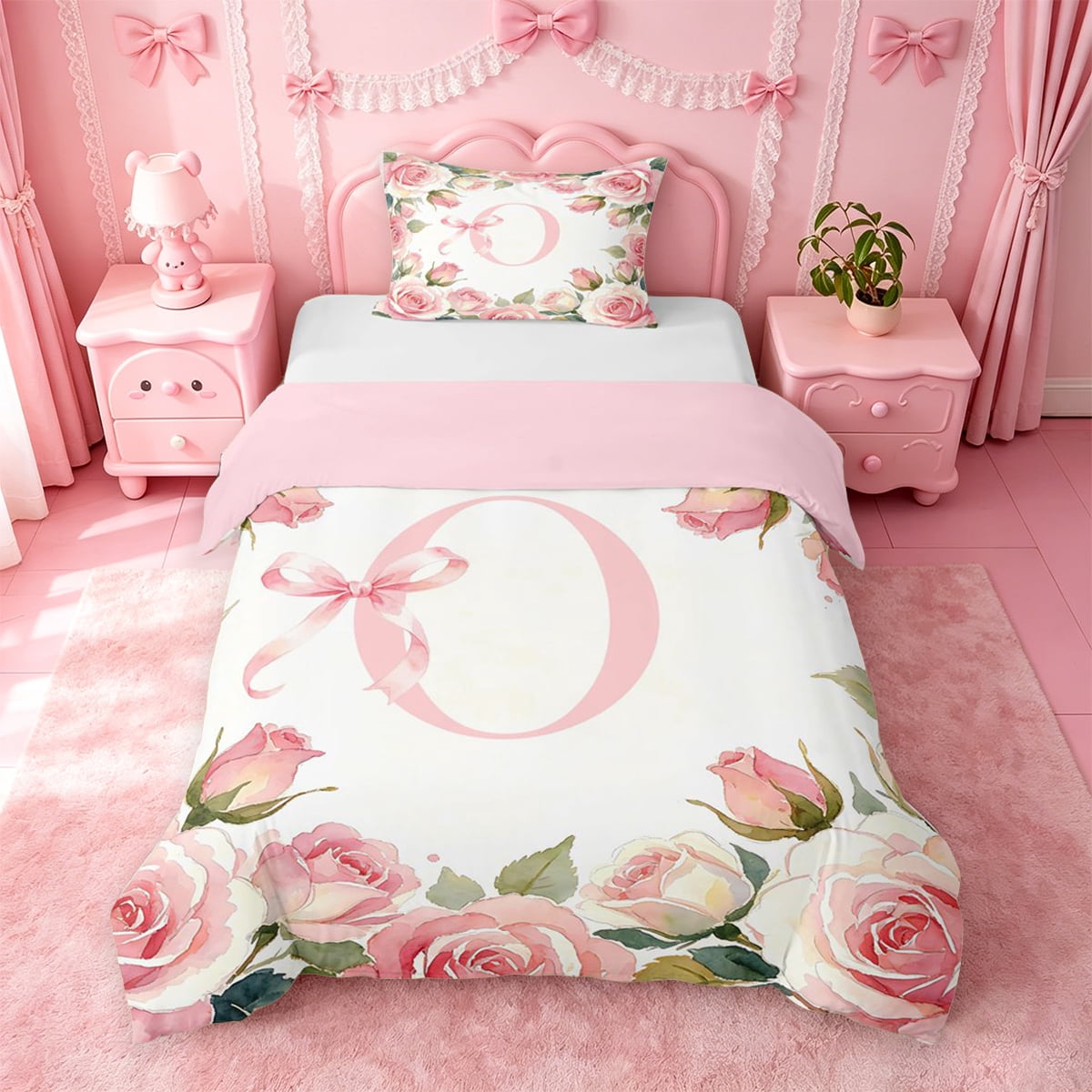 Catabedysis Cute Bowtie Initial O Twin Duvet Cover,Valentine Flowers ...