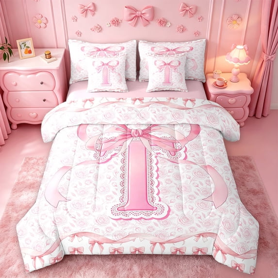Catabedysis Dreamy Princess Bow7pcs Queen Bedding,Pink Alphabet T ...