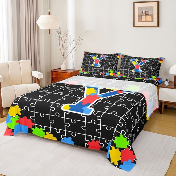 Catabedysis Educational Puzzle Print King Sheets,Multicolor Jigsaw ...