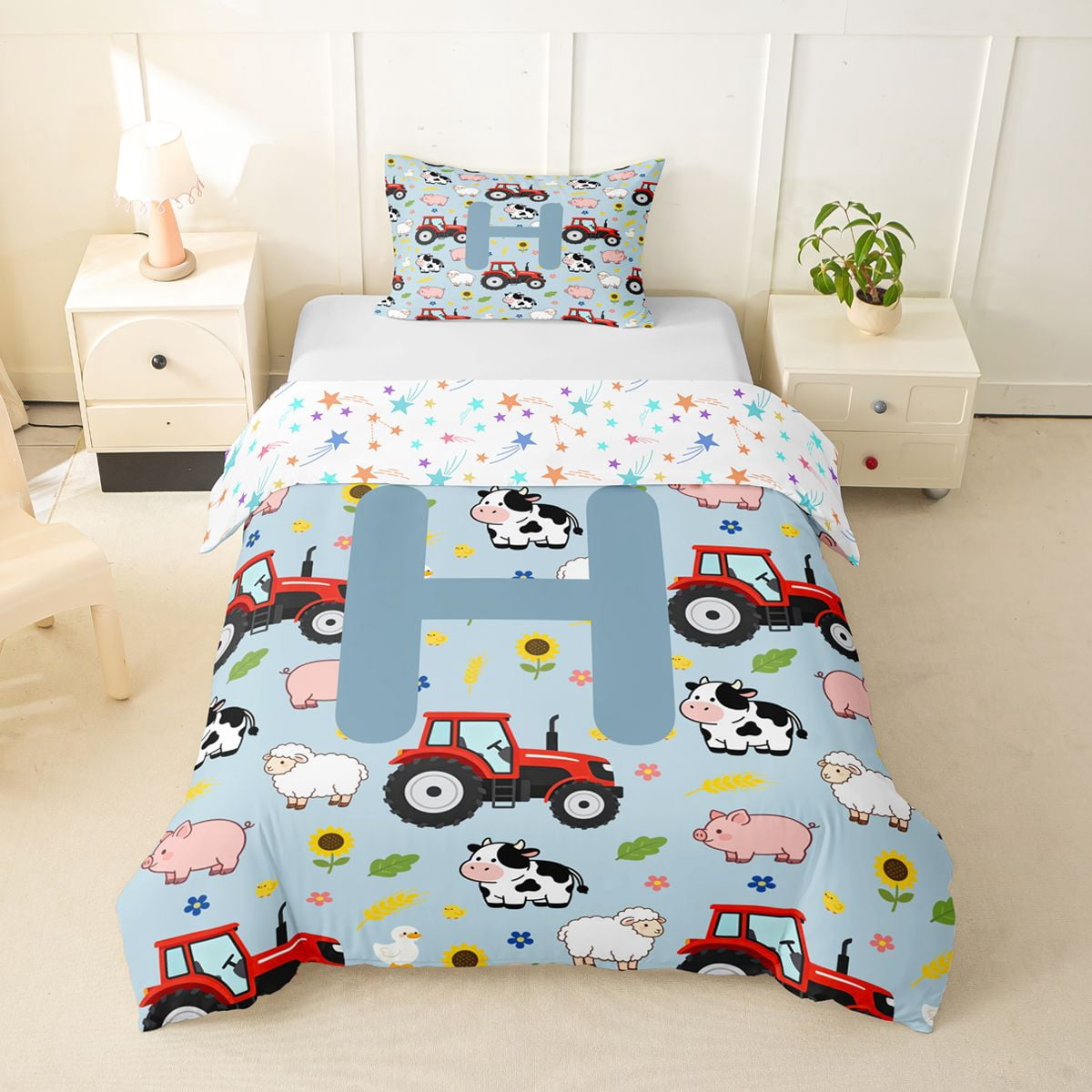 Catabedysis Farm Equipment Tractor Twin Duvet Cover For Boys,Blue ...