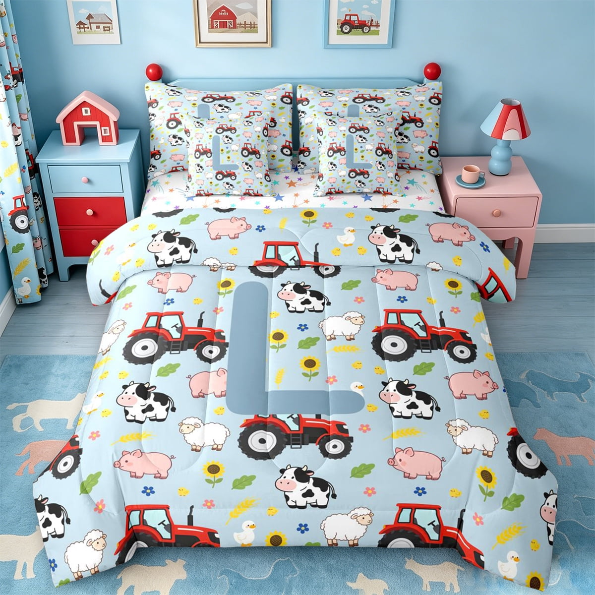 Catabedysis Farm Theme Initial L 7 Pieces Full Size Bedding Sets,Red ...
