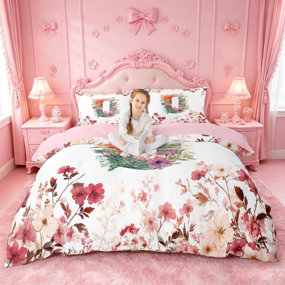Catabedysis Floral Letter Print Duvet Cover Queen,Watercolor Flowers ...