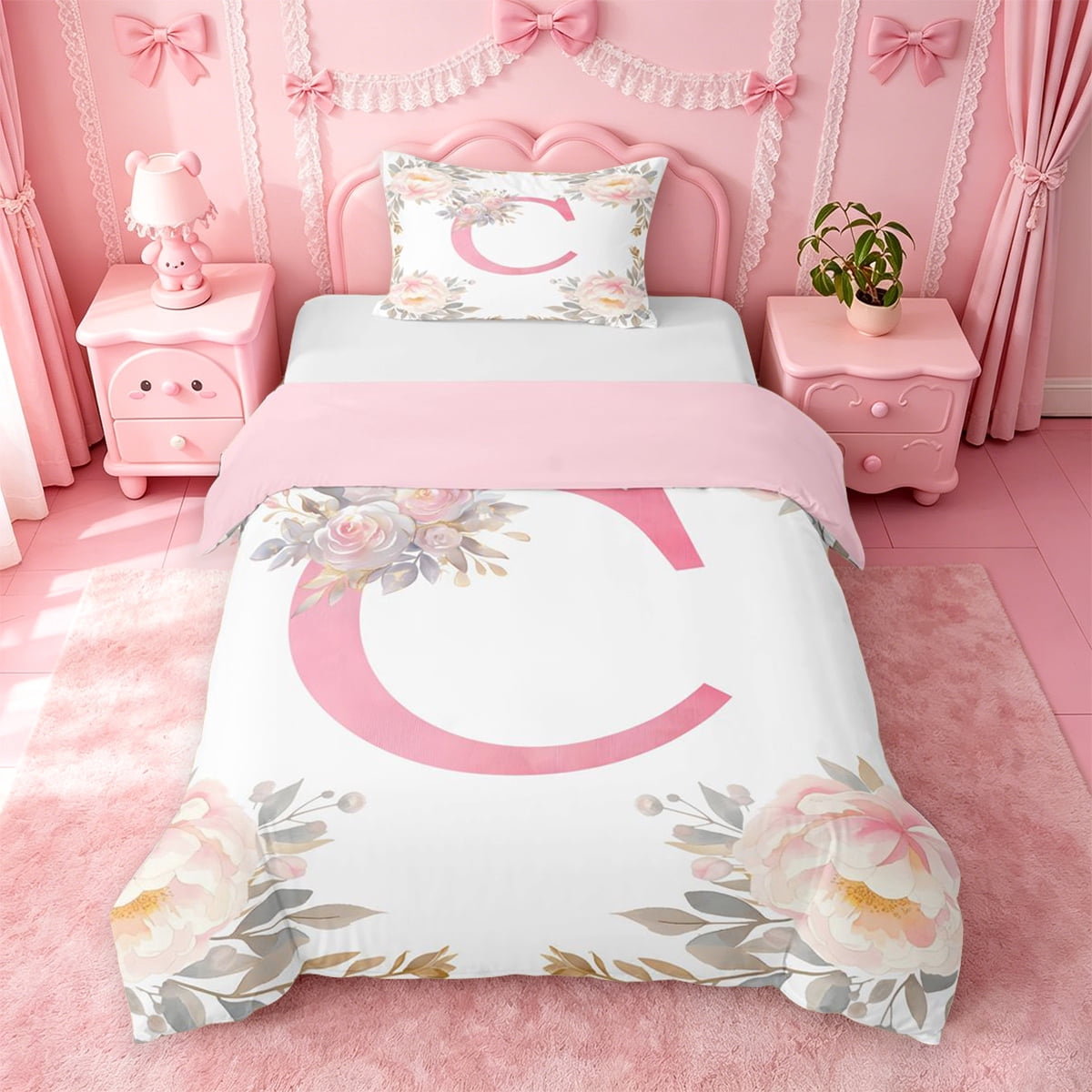 Catabedysis Flower Alphabet Print Twin Duvet Cover,Rustic Plant Letter ...