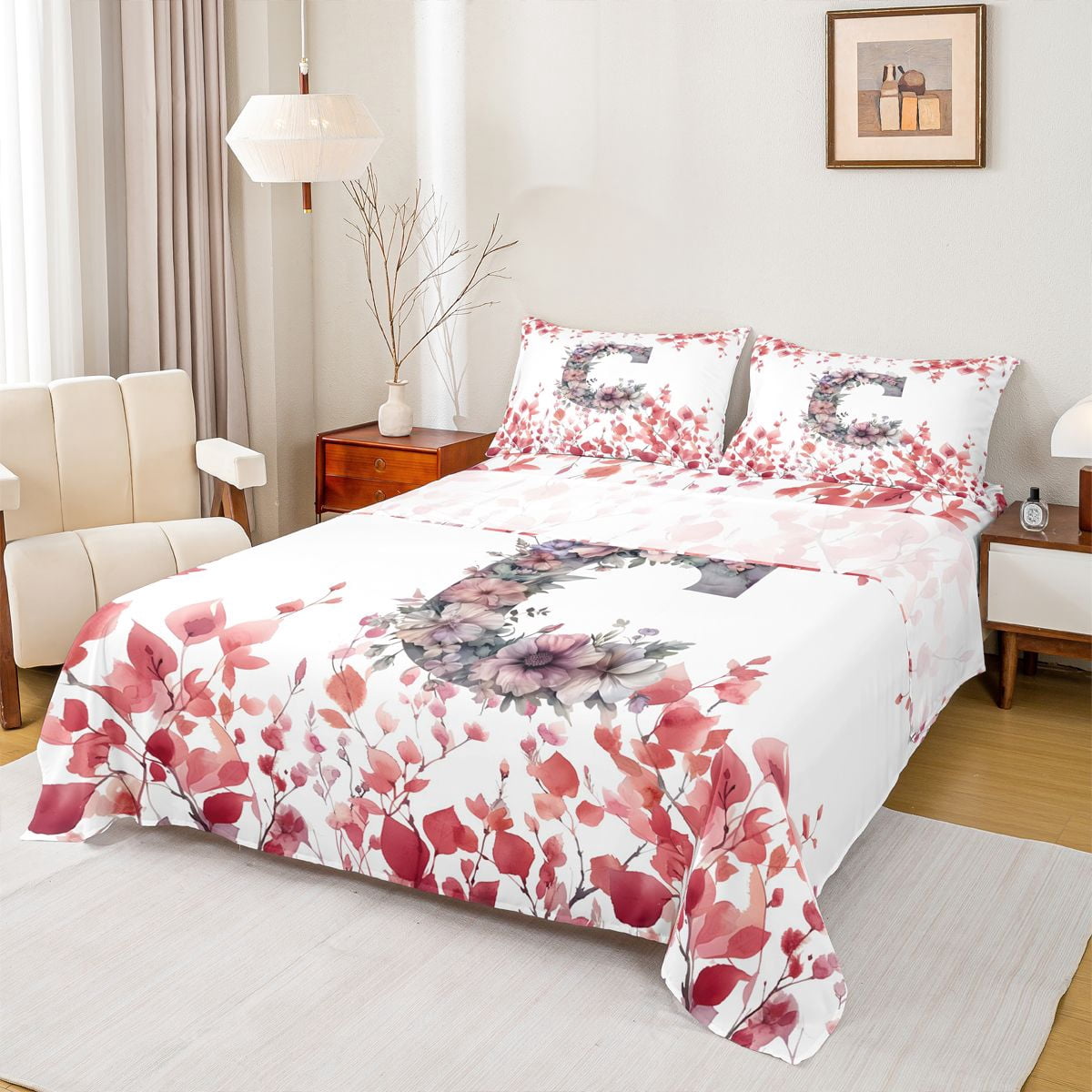 Catabedysis Flowers Alphabet Print Bed Sheets,Vintage Floral Letter C ...