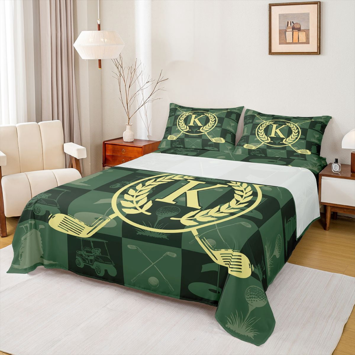 Catabedysis Gold Ball Games Queen Sheets For Boys,Geometric Initial M ...