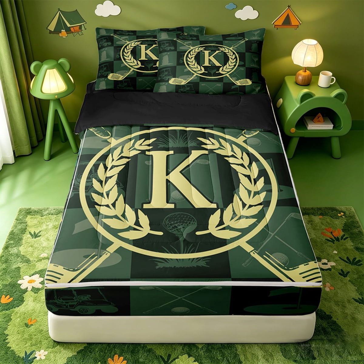 Catabedysis Gold Ball Games Zipper Full Size Comforter Sets with Fitted ...