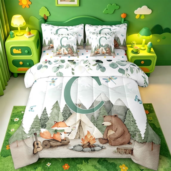 Catabedysis Green Letter C Monogrammed 7-Piece Twin Bedding,Rustic ...