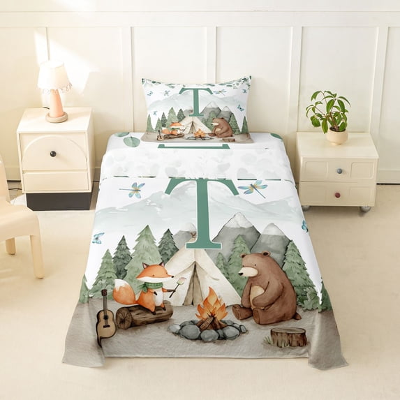 Catabedysis Green Monogram T Twin Sheets,Happy Camping Outdoor ...