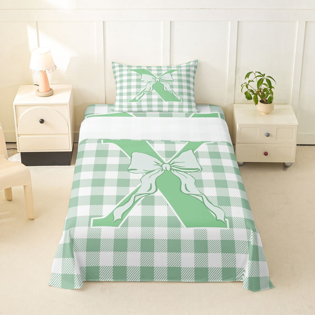 Catabedysis Green Monogram X Twin Sheets,Fashion Bow Tie Bedding For ...