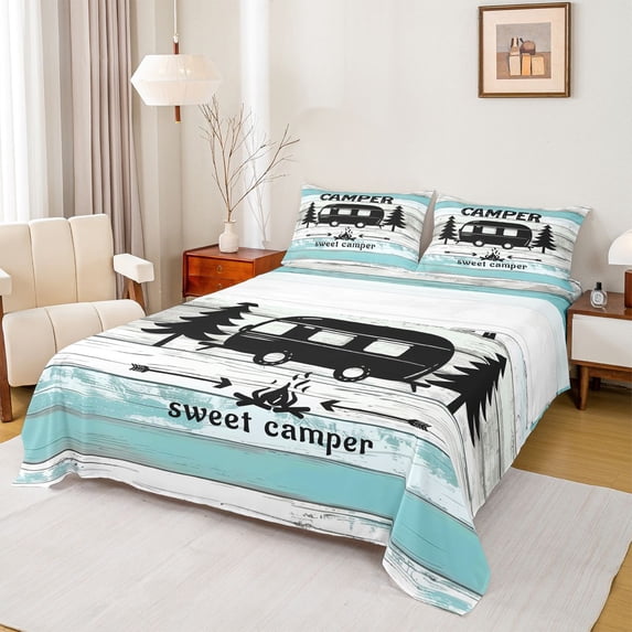 Catabedysis Happy Camping Bed Sheets,Rustic Camper Farmhouse Adventure ...