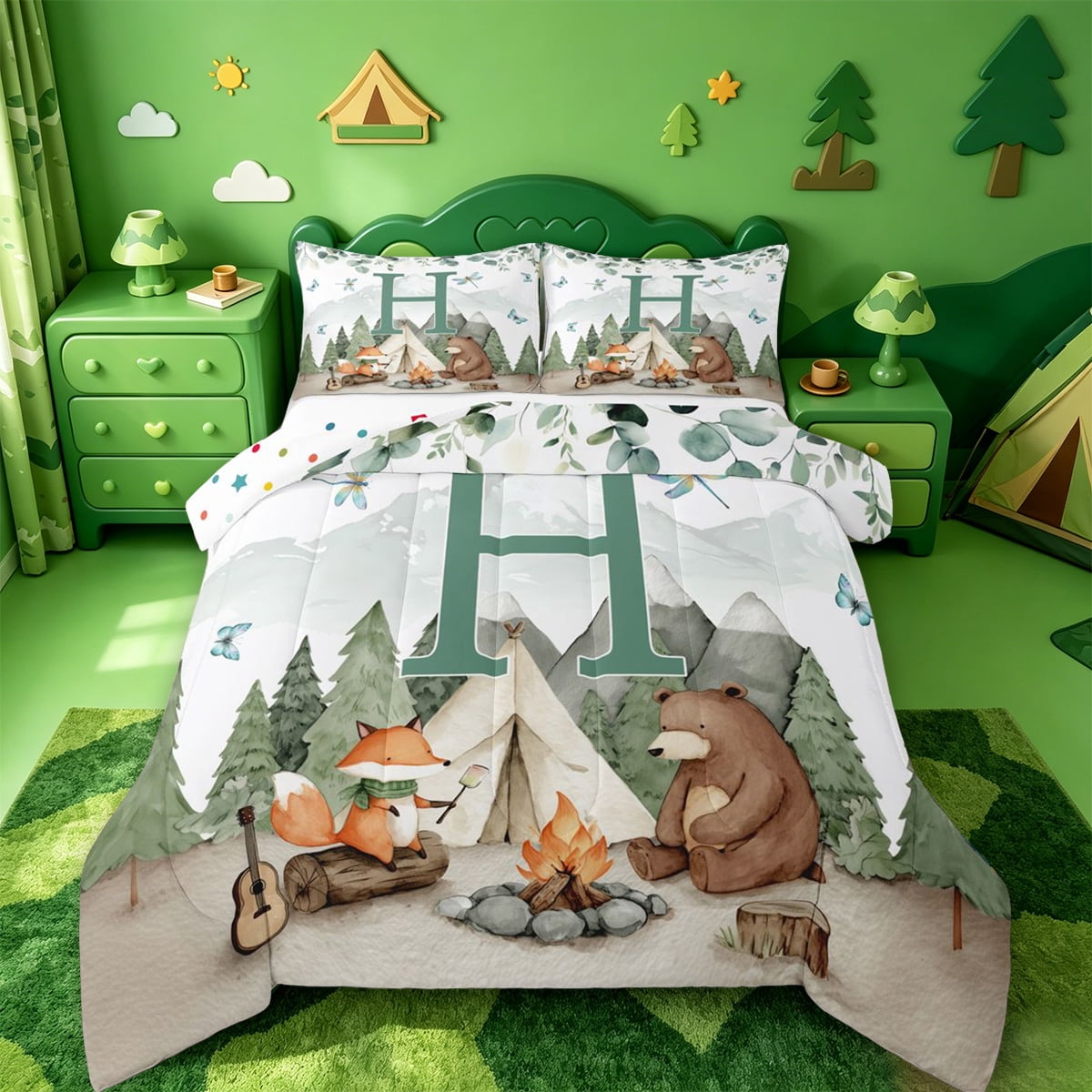 Catabedysis Happy Camping Letter Print Full Size Comforter Sets,Travel ...