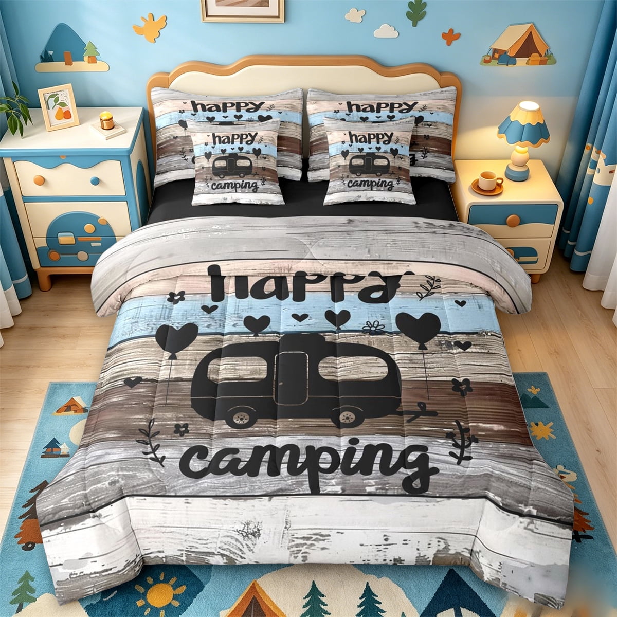 Catabedysis Happy Camping Print 7-Piece Twin Bedding,Rustic Adventure ...