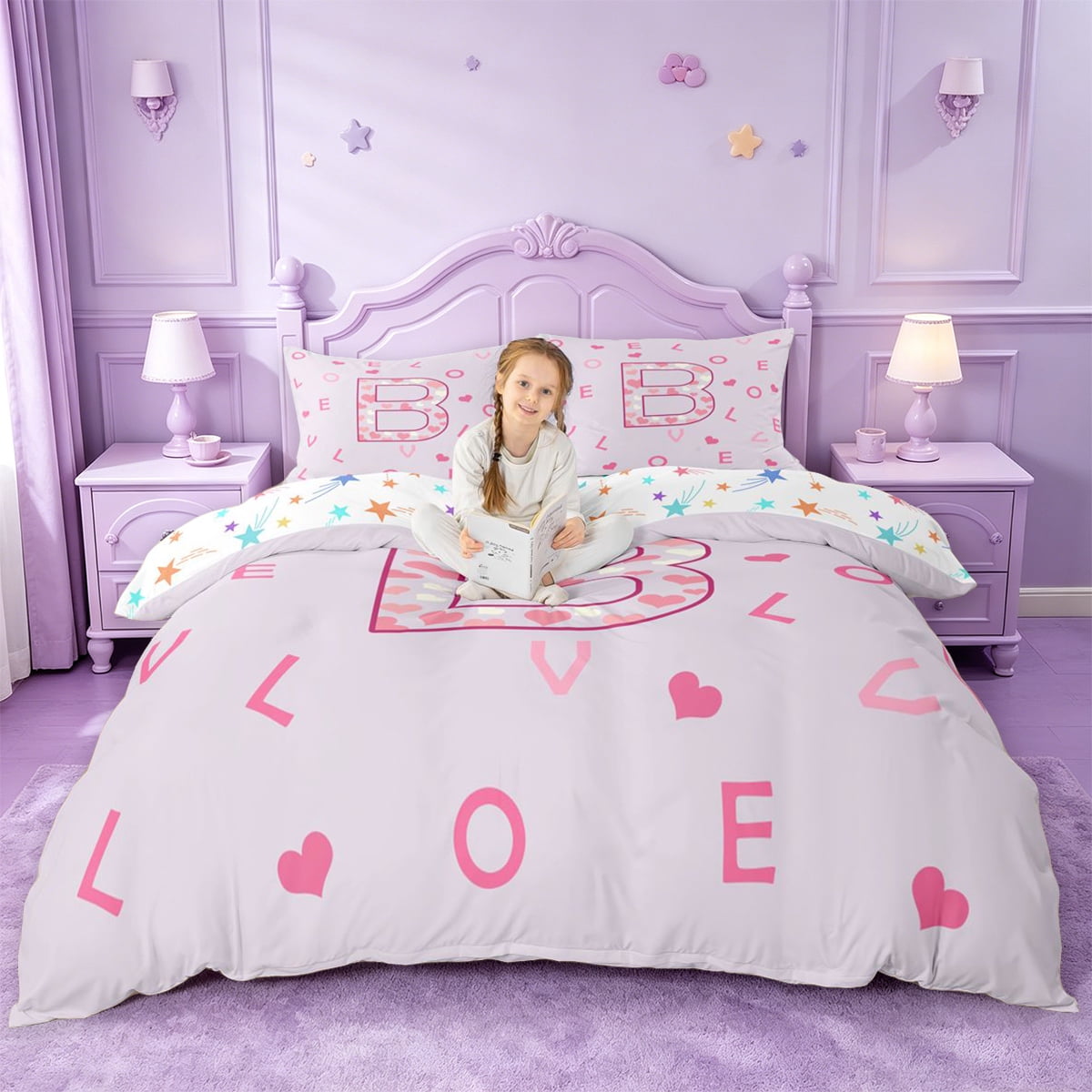 Catabedysis Heart Letter Print Bedding,Cute Monogrammed B Duvet Cover ...