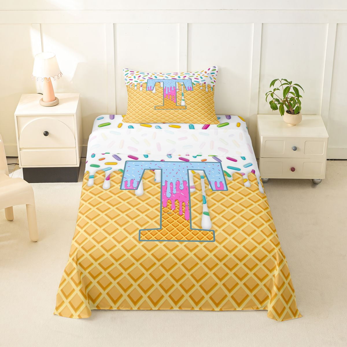 Catabedysis Ice Cream Drip Twin Sheets For Boys,Sweet Dessert Alphabet ...