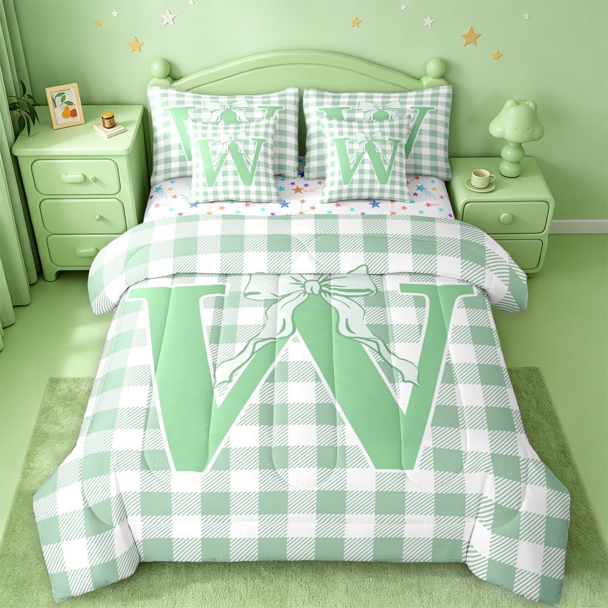 Catabedysis Kawaii Bows Letter W 7 Pieces Full Size Bedding Sets ...