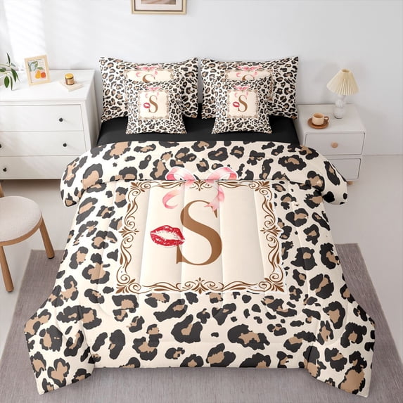 Catabedysis Leopard Animal Print 7-Piece King Bedding,Initial Lettering ...