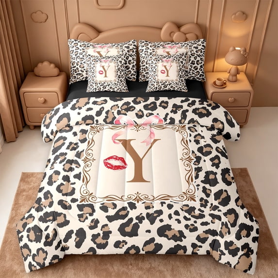 Catabedysis Leopard Letter Print 7-Piece Twin Bedding,Ribbon Bows ...