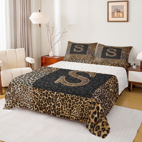 Catabedysis Leopard Print King Sheets,Brown Boho Monogrammed S Design ...