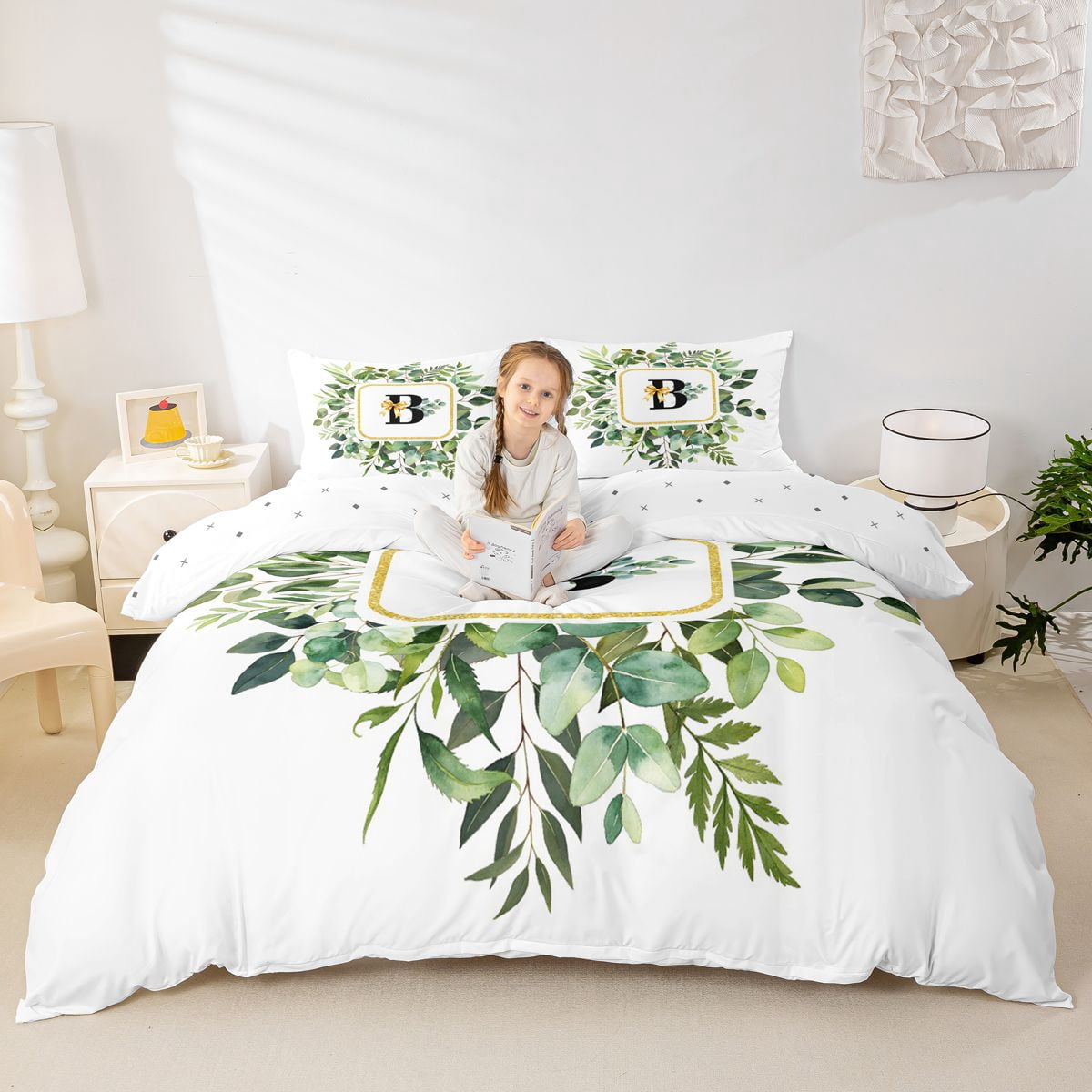 Catabedysis Minimalist Initial B Bedding,Green Leaf ABC Themed Duvet ...