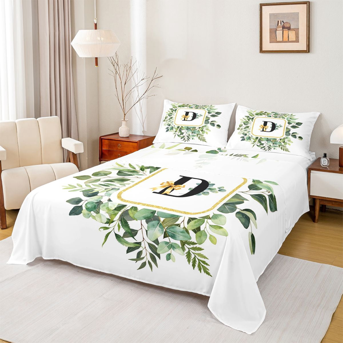Catabedysis Minimalist Style Letter D King Sheets,Tropical Palm Leaves ...
