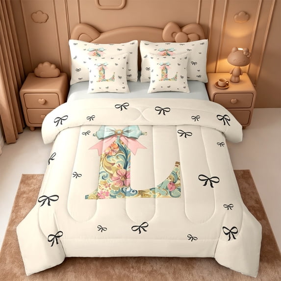 Catabedysis Modern Bowknot Print 7-Piece Twin Bedding,Cute Initial L ...