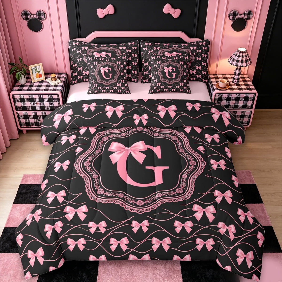 Catabedysis Personalized Bows Gifts 7-Piece Twin Bedding,Initial ...