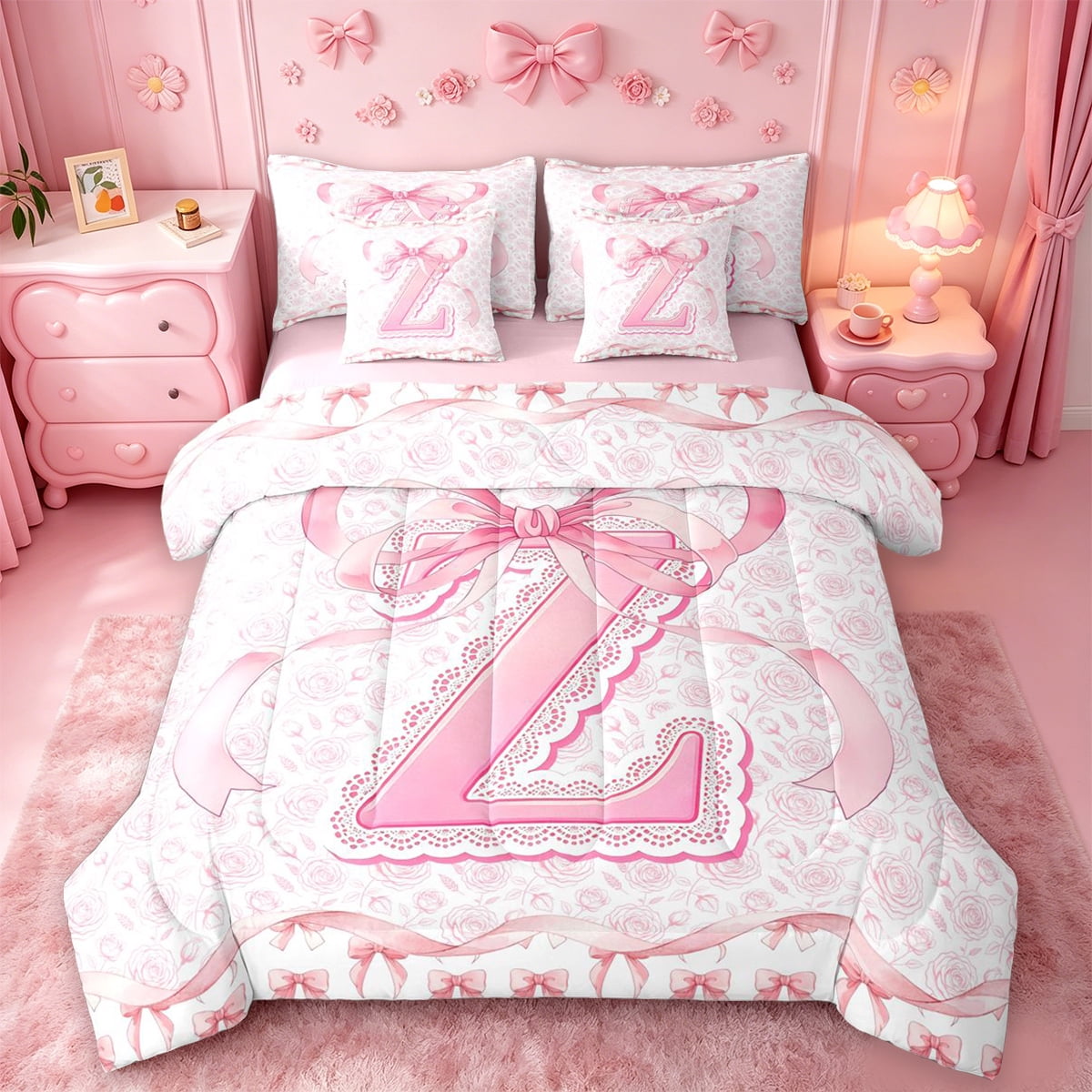 Catabedysis Personalized Letter Gifts 7-Piece Twin Bedding,Chic Bows ...