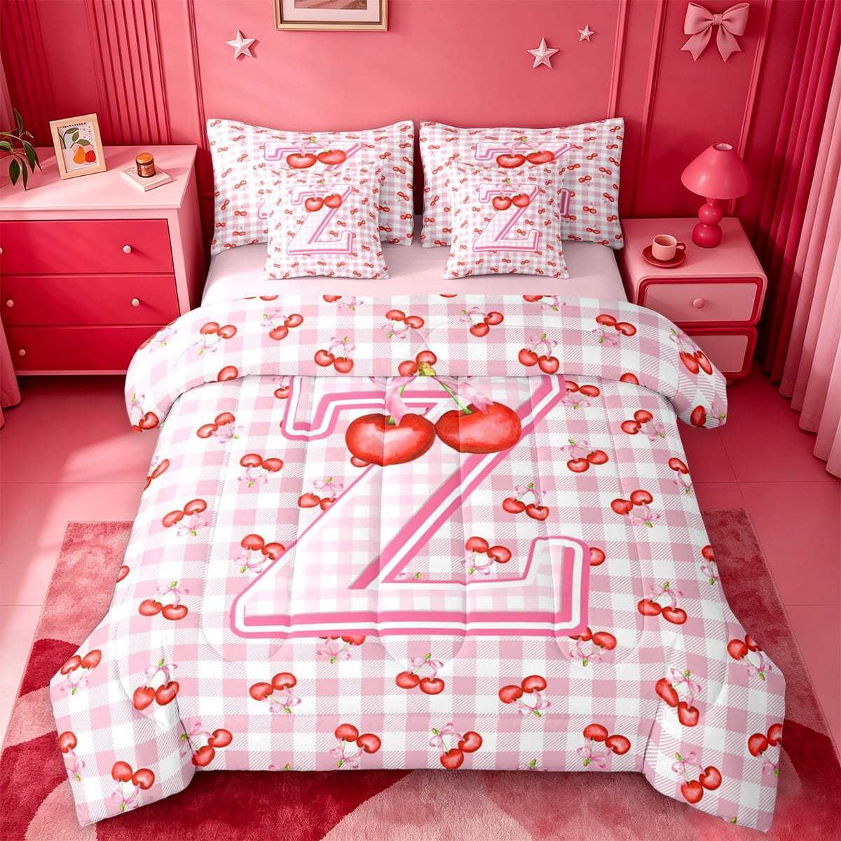 Catabedysis Personalized Letter Gifts 7pcs Queen Bedding,Red Cherry ...