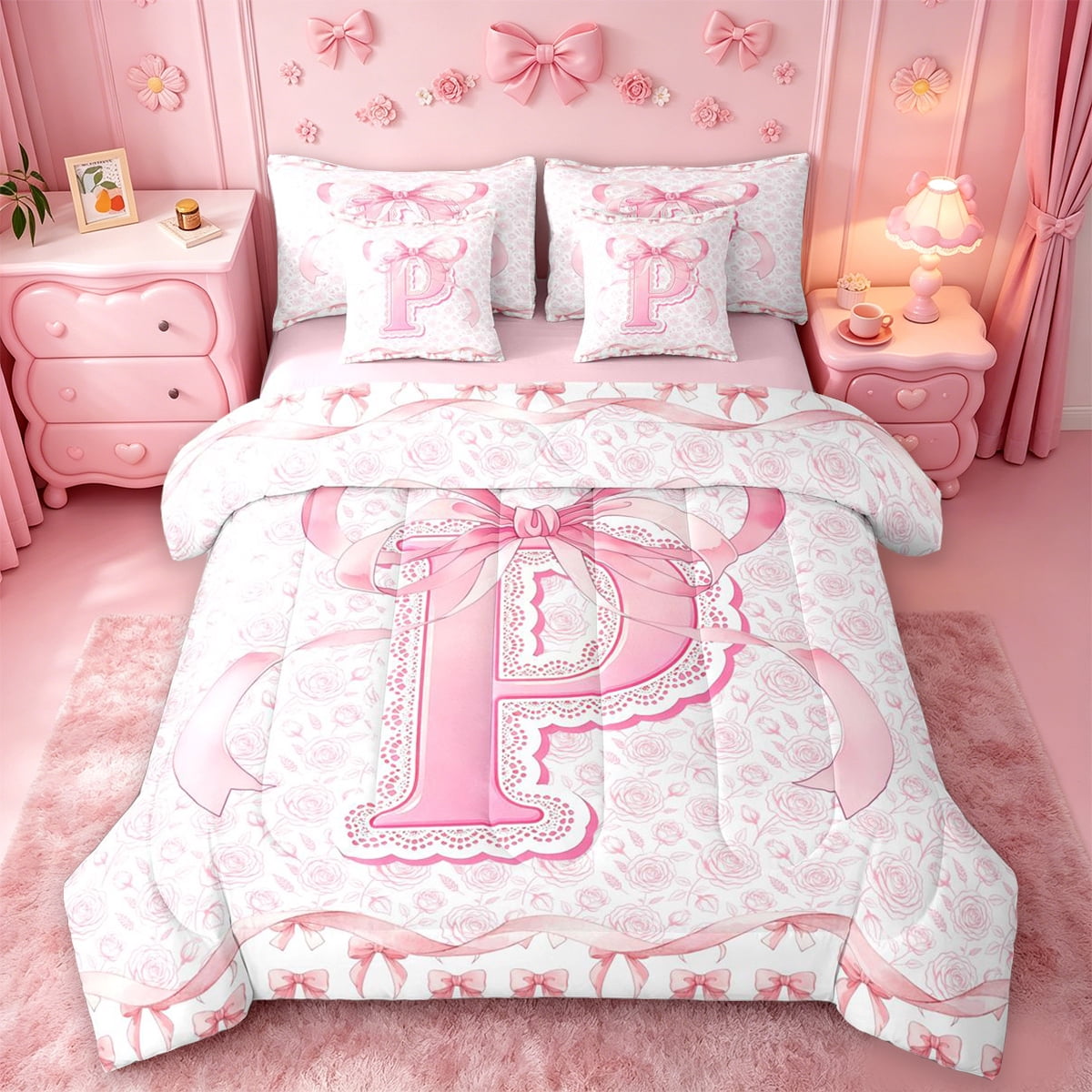 Catabedysis Pink Alphabet Print 7 Pieces Full Size Bedding Sets ...