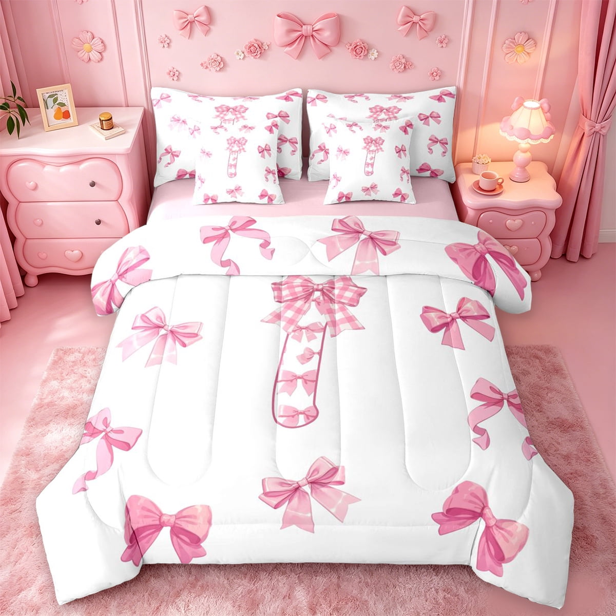 Catabedysis Pink Bowknots 7-Piece Twin Bedding,Coquette Bowtie ...