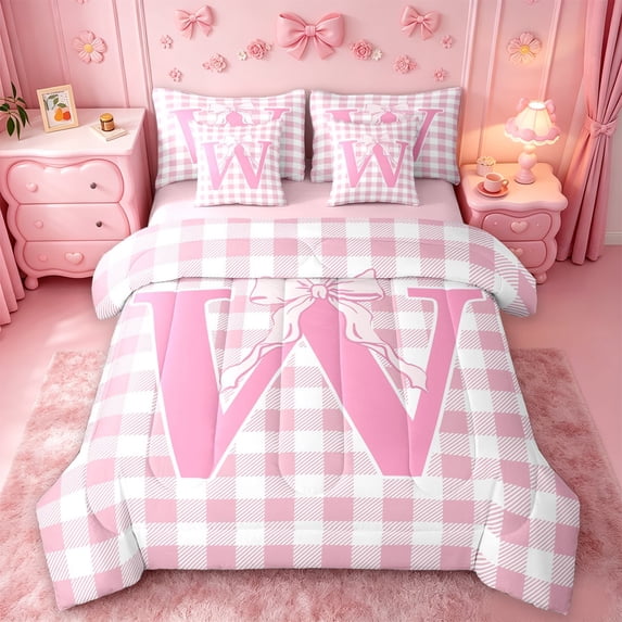 Catabedysis Pink Bows Letter W 7-Piece King Bedding,Girly Bowknot King ...