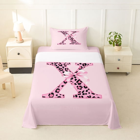Catabedysis Pink Bows Monogram X Twin Sheets,Classic Fashion Leopard ...