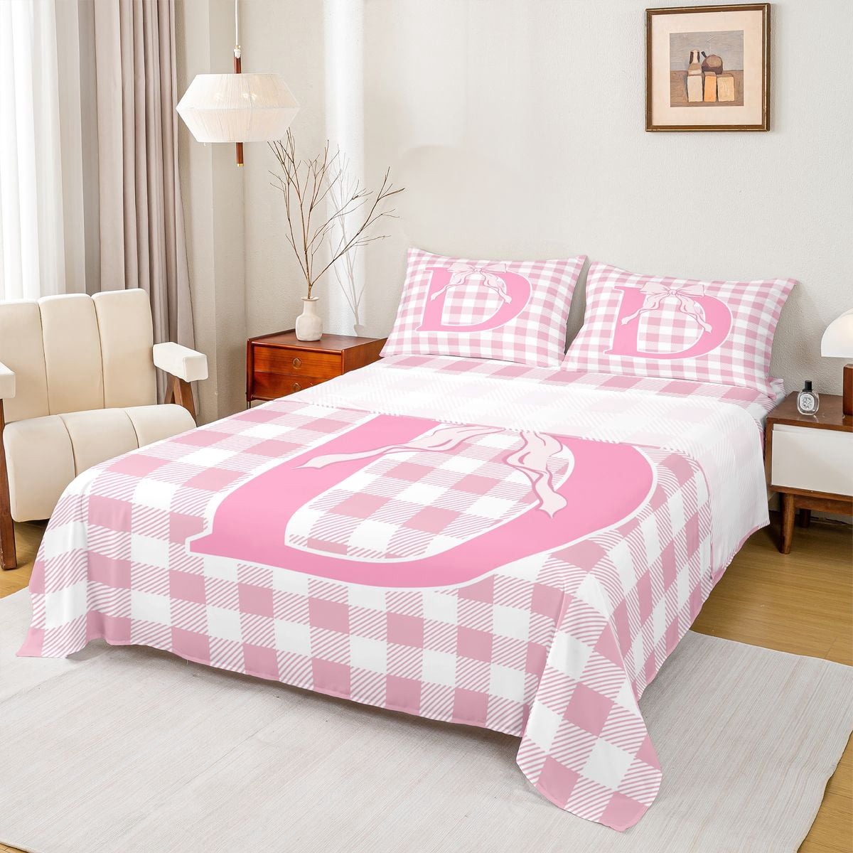 Catabedysis Pink Bows Monogrammed Print King Sheets,Initial Letter D ...
