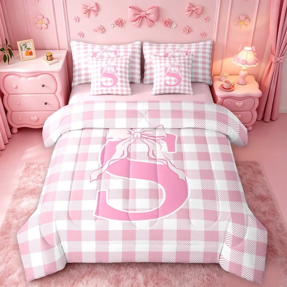 Catabedysis Pink Checkered Pattern 7pcs Queen Bedding,Personalized ...