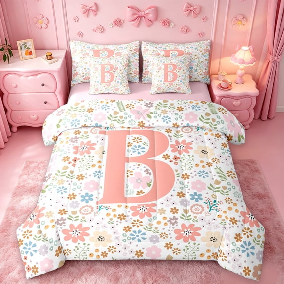 Catabedysis Pink Letter Print 7 Pieces Full Size Bedding Sets ...