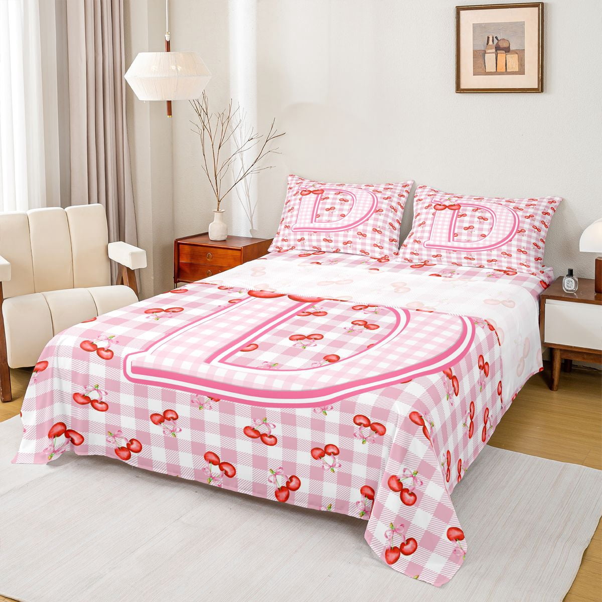 Catabedysis Pink Monogrammed Print Bed Sheets,Initial Letter D Full ...