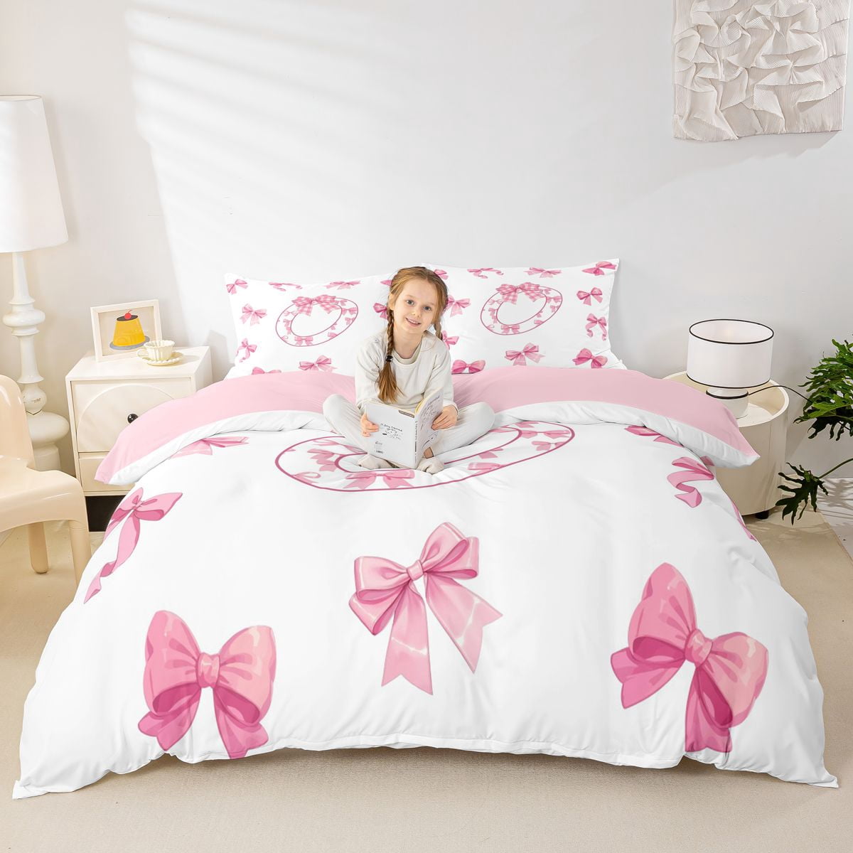 Catabedysis Pink Ribbon Bows Duvet Cover Queen,Lovely Bowknot Alphabet ...
