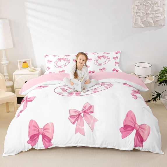 Catabedysis Pink Ribbon Bows Duvet Cover Queen,Lovely Bowknot Alphabet ...