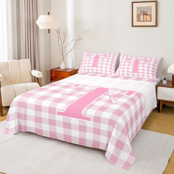 Catabedysis Pink Ribbon Bows King Sheets,Geometric Plaid Alphabet T ...