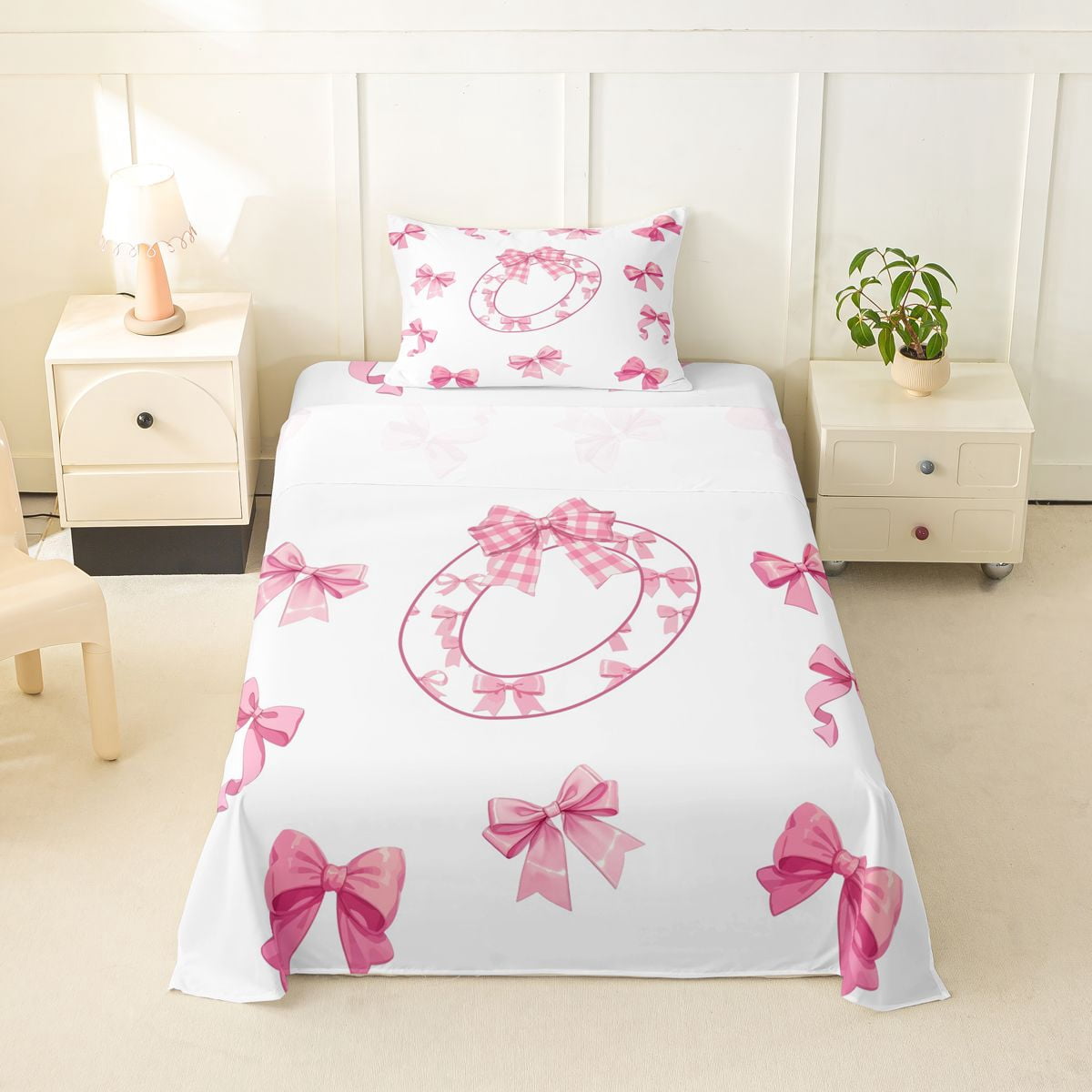 Catabedysis Pink Ribbon Bows Twin Sheets,Lovely Bowknot Alphabet O ...