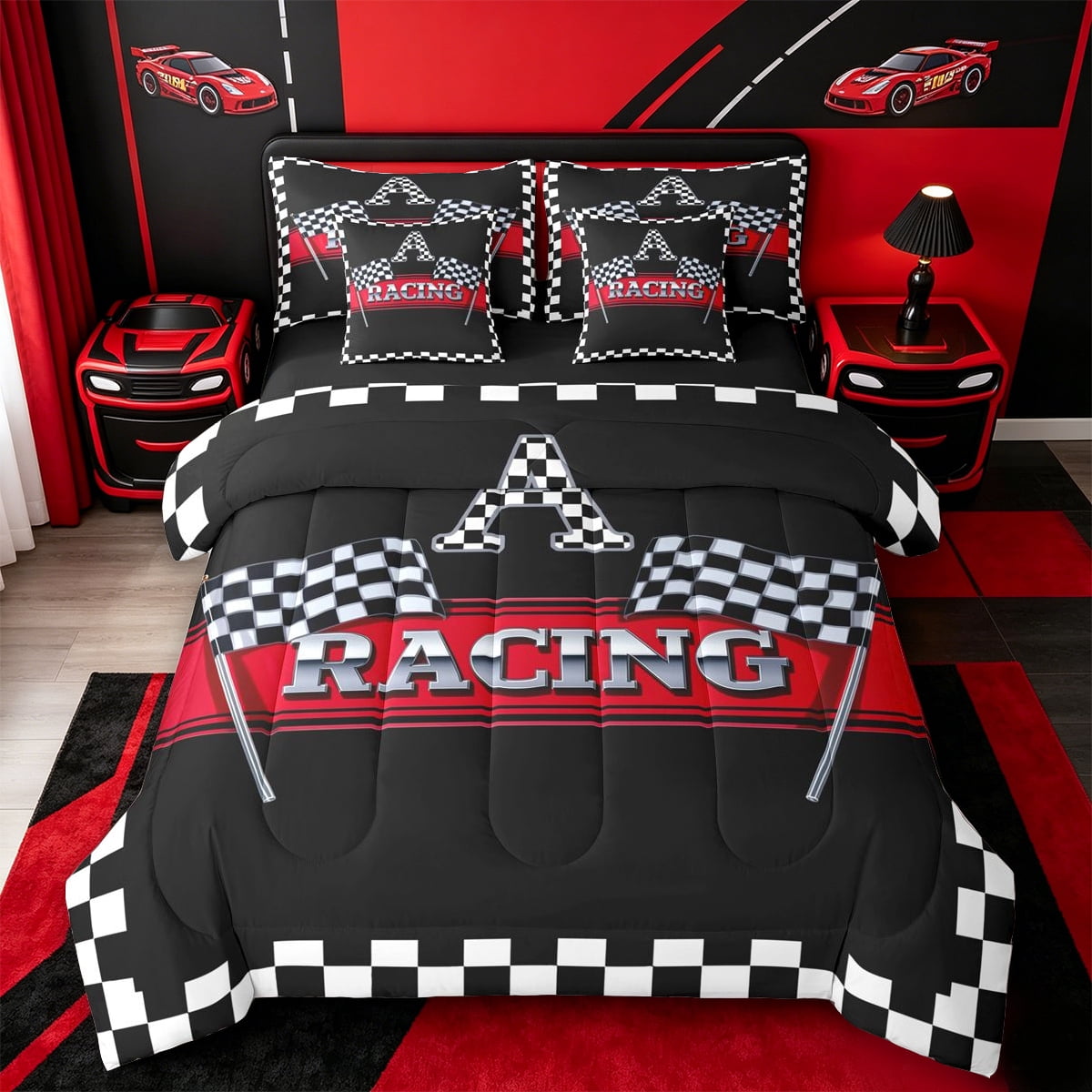 Catabedysis Racing Flag ABC Print A 7pcs Queen Bedding,Personalized ...
