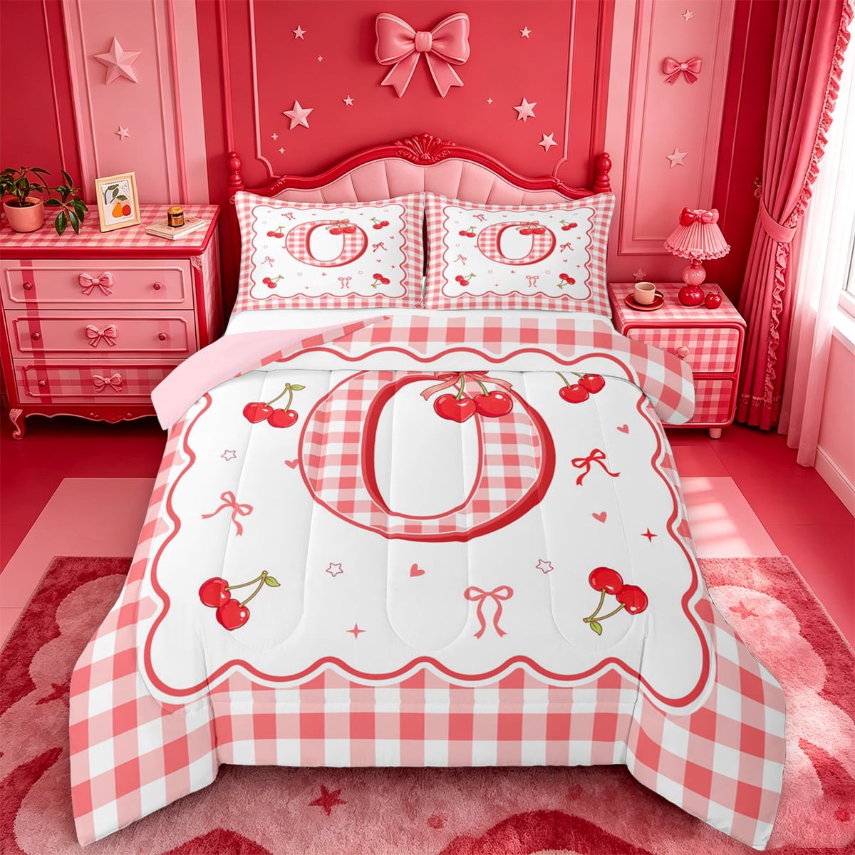 Catabedysis Red Cherry Pattern Full Size Comforter Sets For Girls,Cute ...