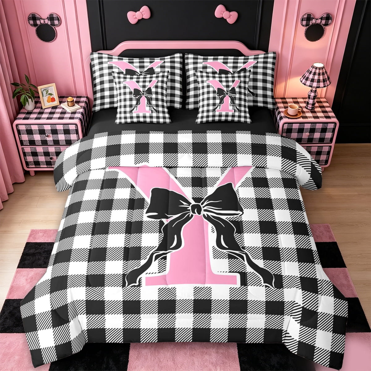 Catabedysis Ribbon Bows Initial Y 7 Pieces Full Size Bedding Sets,Black ...