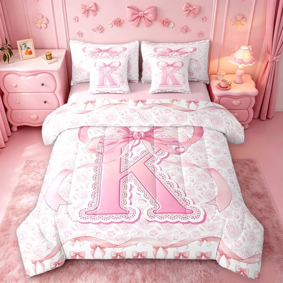 Catabedysis Ribbon Monogram K 7 Pieces Full Size Bedding Sets,Coquette ...