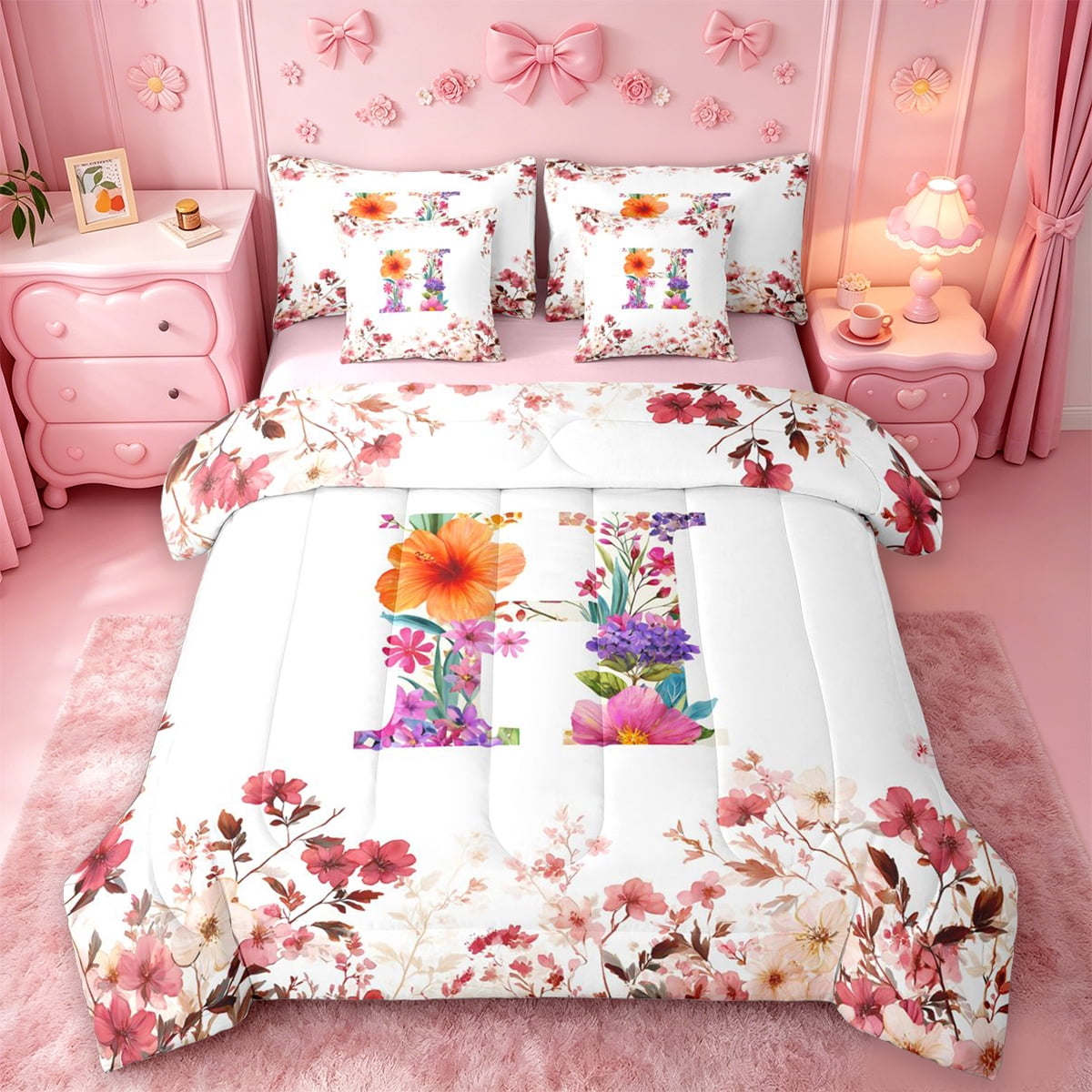 Catabedysis Romantic Floral 7-Piece Twin Bedding,Botanical Theme ...